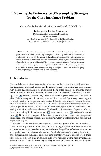 pdf exploring the performance of resampling strategies for the class