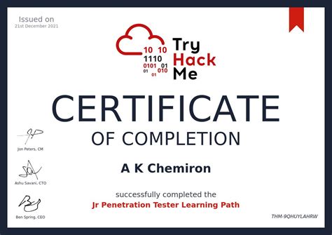 Adam Chemiron On Linkedin Tryhackme Jr Pentester Learning Path Done And Dusted🐱‍🏍🐱‍🏍🙌