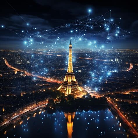 Premium Photo Eiffel Towers Data Network Technology In Paris France Global Data Network