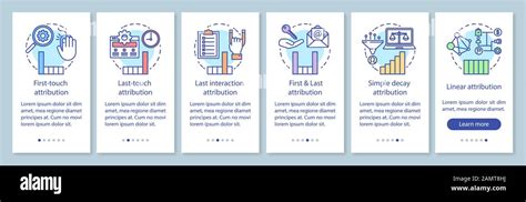 Attribution Modeling Types Onboarding Mobile App Page Screen With Linear Concepts Diagrams