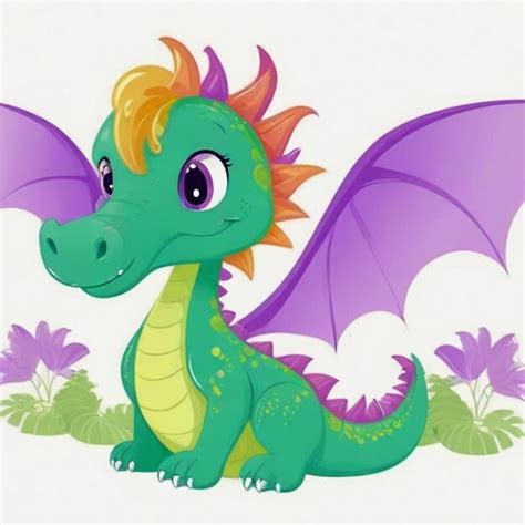 A Dragon With A Purple Head And Purple Wings Sits In A Garden Premium