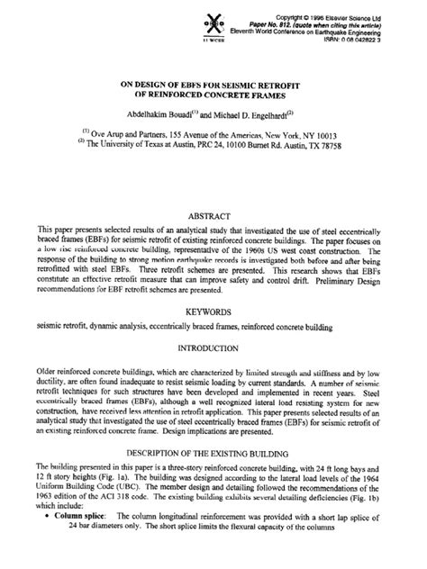 On Design Of Ebfs For Seismic Retrofit Or Reinforced Concrete Frames Pdf