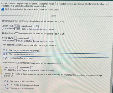 get answer a simple random sample of size n is drawn the sample