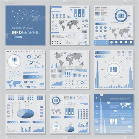 大数据信息图设置元素，扁平化风格素材 花瓣网