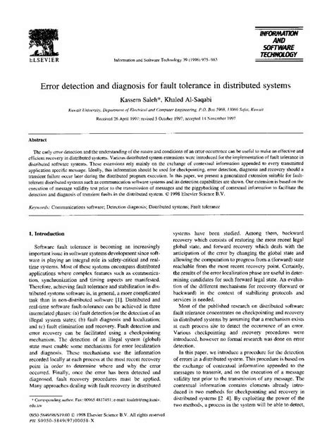 Pdf Error Detection And Diagnosis For Fault Tolerance In Distributed Systems Dokumentips