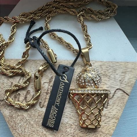 Accessories Anthony Jacobs Gold Basketball Pendant Necklace Stainless
