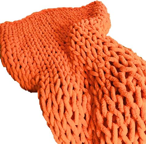 Chunky Knit Blanket Orange Crochet Blanket Big Blanket Chunky Throw
