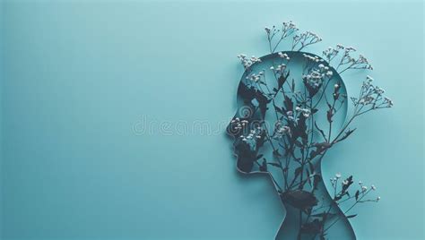 Abstract Female Silhouette With Floral Headpiece On Blue Background
