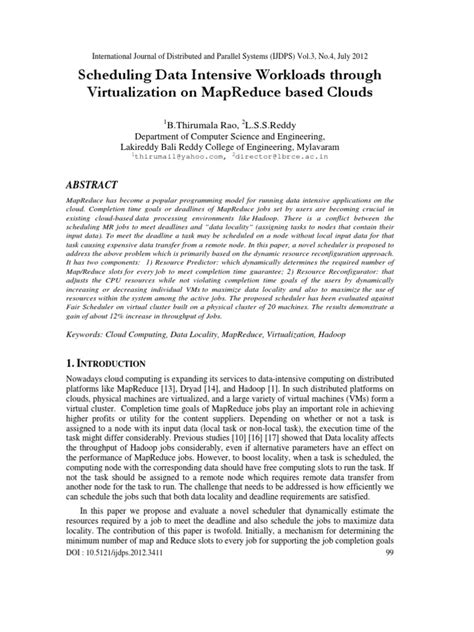 Scheduling Data Intensive Workloads Through Virtualization On Mapreduce Based Clouds Pdf