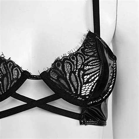Doomiva Damen Wetlook Bra Leder Latex Bh Mit Bügel Sexy Spitze