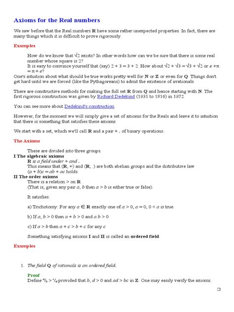 Axioms For The Real Numbers Pdf Field Mathematics Real Number