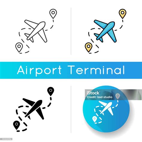 飛機路線圖示帶 Gps 指標的平面目的地飛機抵達的位置與飛機旅行的方式航空公司路徑線性黑色和 Rgb 顏色樣式隔離向量插圖向量圖形及更多互聯網