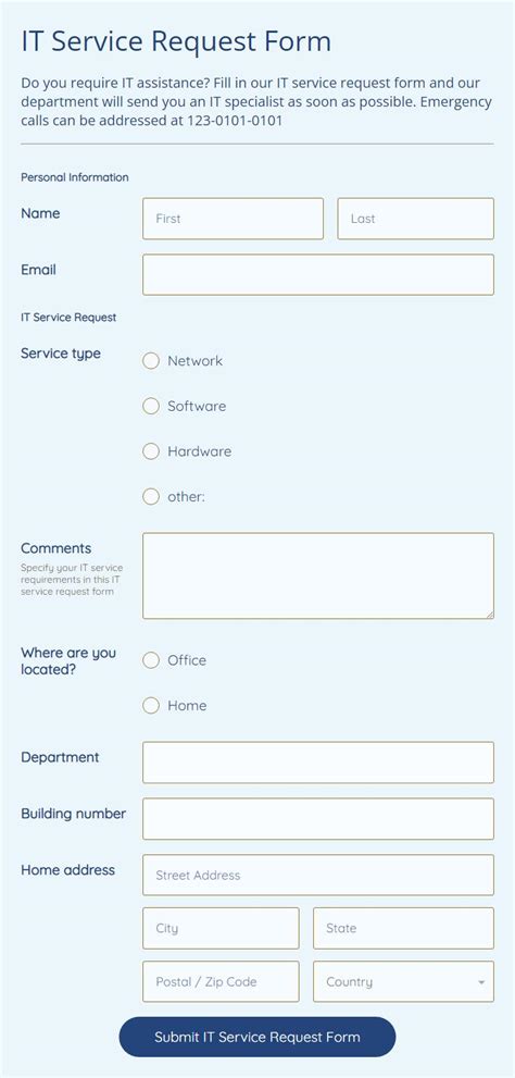free it service request form template 123formbuilder