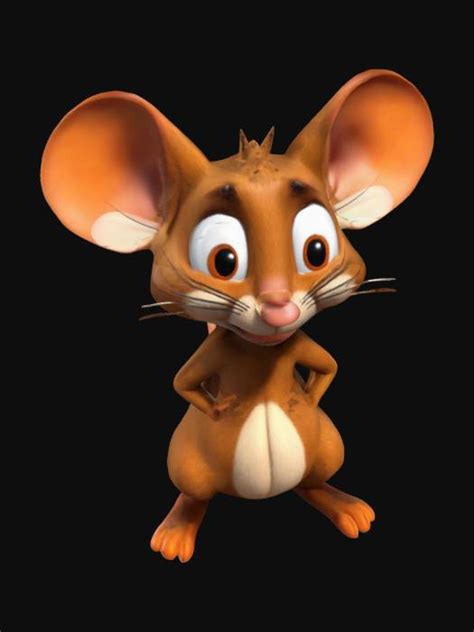 톰과 제리에 등장하는 애니메이션 캐릭터 제리를 3d로 모델링하세요 제리는 작은 사이즈의 의인화된 갈색 생쥐로 큰 귀와 눈이 특징이며 주황색과 갈색의 선명한 색상으로