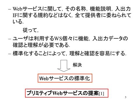 電子情報通信学会 2006年総合大会 Webサービス標準化 の提案と実装 2006年3月26日 松江工業高等専門学校 越田高志 ppt