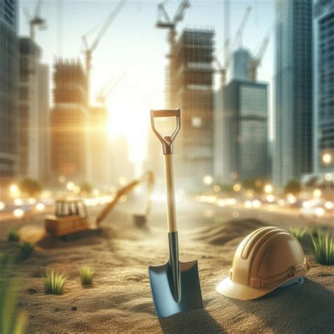 Premium Photo Shovel And Hardhat At A Groundbreaking Blurred