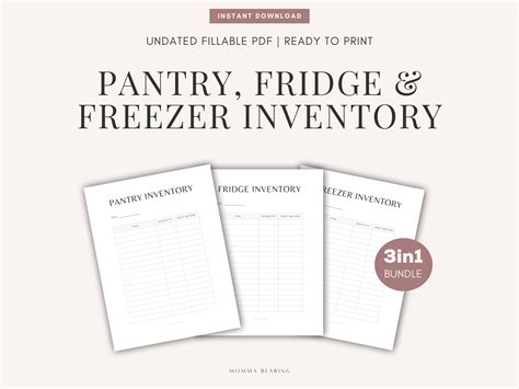 Pantry Fridge And Freezer Printable Inventory Perishable Food