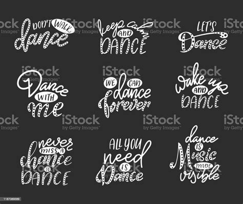 댄스 따옴표와 함께 인쇄에 대한 레터링 구의 집합입니다 손으로 그린 고립 된 디자인 서예 동기 부여 포스터입니다 벡터 일러스트레이션 개념에 대한 스톡 벡터 아트 및 기타