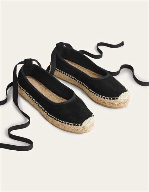 Ankle Tie Espadrilles Black Suede Boden Uk