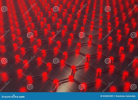 Rendering Red Abstract Nanotechnology Hexagonal Geometric Form Close Up Concept Graphene Atomic
