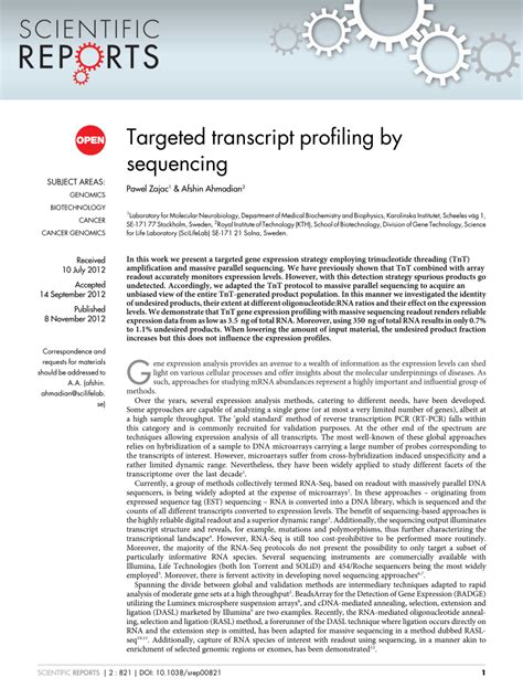 Pdf Targeted Transcript Profiling By Sequencing