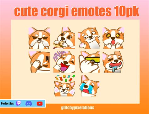 Cute Corgi Emote Pack 10 Twitch Emotes Pack Discord Emotes Pack