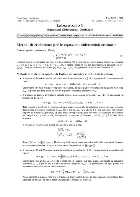 Lab09 Matlab Per Calcolo Numerico Calcolo Numerico A 2022 2023 Proff F Bonizzoni F