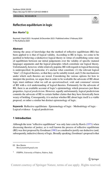 Pdf Reflective Equilibrium In Logic