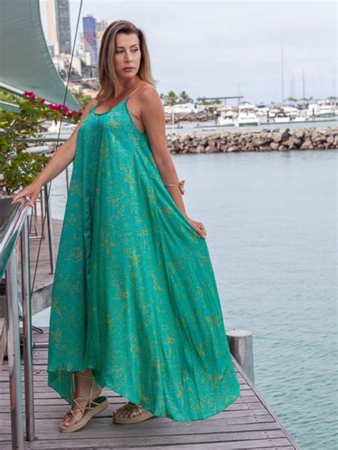Vestido De Seda Pura Longo Volante Cor Verde Folha 100 Seda Premium Roupas De Seda