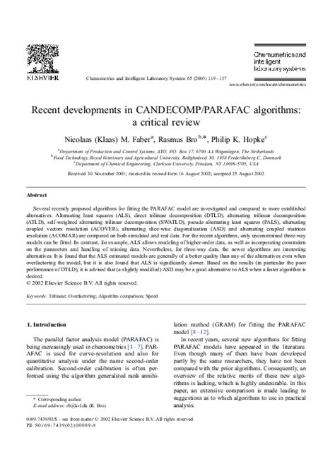 pdf recent developments in candecomp parafac algorithms a critical