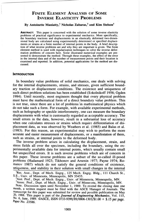 Pdf Finite Element Analysis Of Some Inverse Elasticity Problems