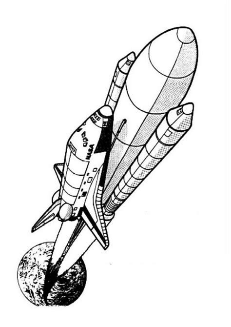 Coloriage Navette Spatiale durant le lancement dessin gratuit à imprimer