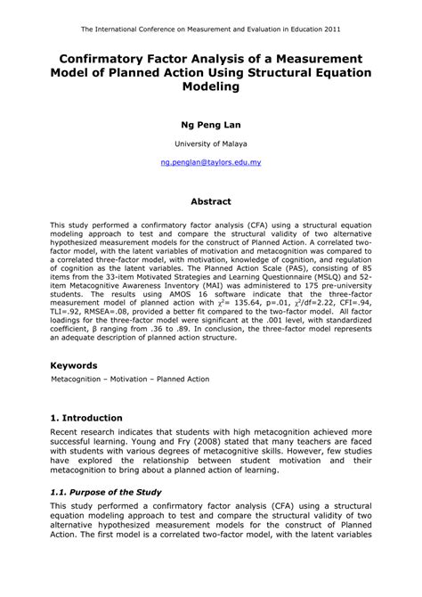 PDF Confirmatory Factor Analysis Of A Measurement Model Of Planned