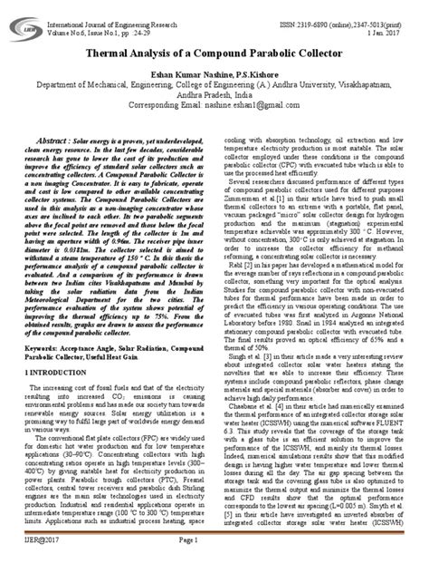 Thermal Analysis Of A Compound Parabolic Collector Pdf