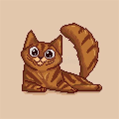 Cute Cartoon Cat Pixel Art Isolated Vector Design Stock Vector