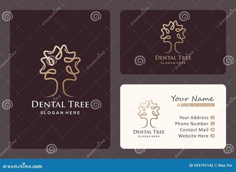 Tooth Or Dental Tree Logo Design In Golden Color Stock Illustration