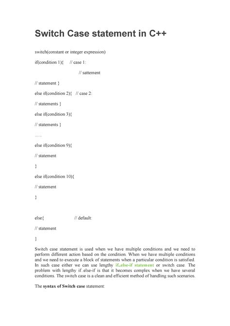Day 5 Switch Case Statement In C Switch Case Statement In C