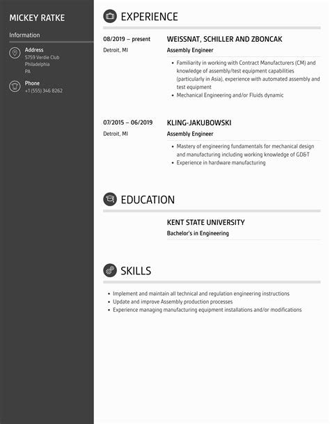 Assembly Engineer Resume Samples Velvet Jobs