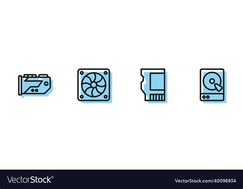 Set Line Sd Card Video Graphic Computer Cooler Vector Image