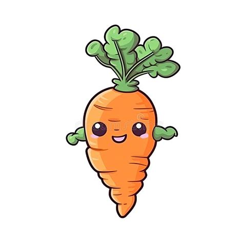 Carrot In Cartoon Style Stiker On White Background On Isolated