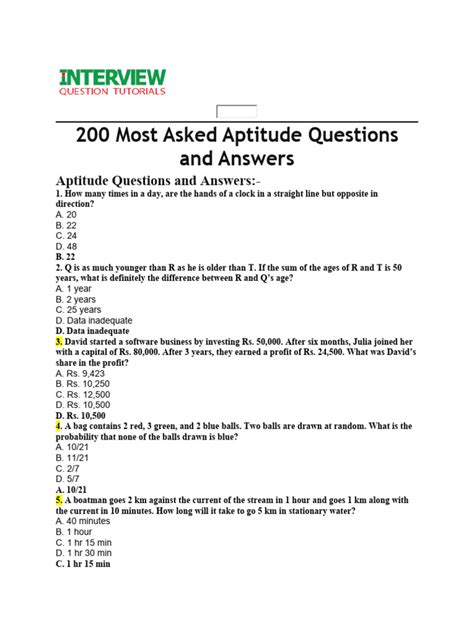 200 Most Asked Aptitude Pdf Software Testing Personal Identification Number