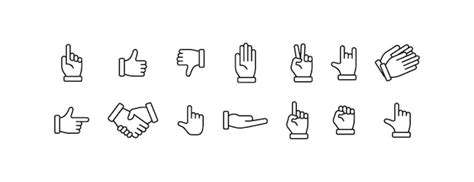 Conjunto de iconos de línea de mano manos humanas gestos de mano diseño vectorial Vector Premium