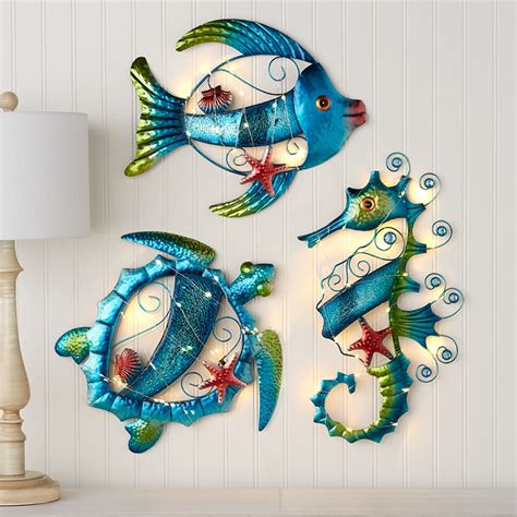 Lighted Metal Sealife Wall Hanging The Lakeside Collection
