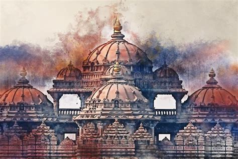 Delhi Akshardham Temple Illustration Drawn Sketch Stock Vector