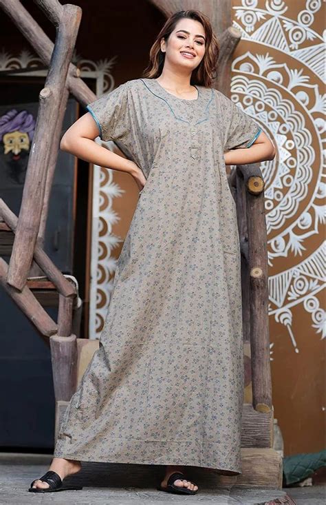 Printed Grey For N Beauty Womens Satin Digital Nighty Half Sleeve At