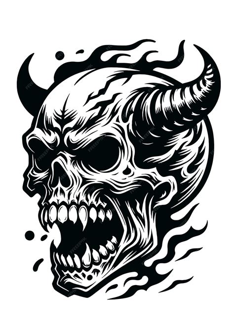 Premium Vector Vector Drawing Of A Demon Skull With Horns