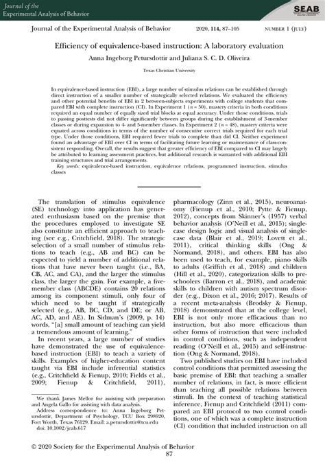Pdf Efficiency Of Equivalence‐based Instruction A Laboratory Evaluation