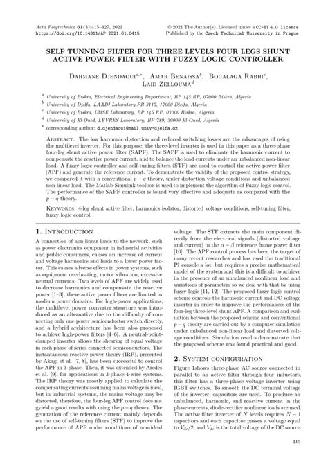 Pdf Self Tunning Filter For Three Levels Four Legs Shunt Active Power