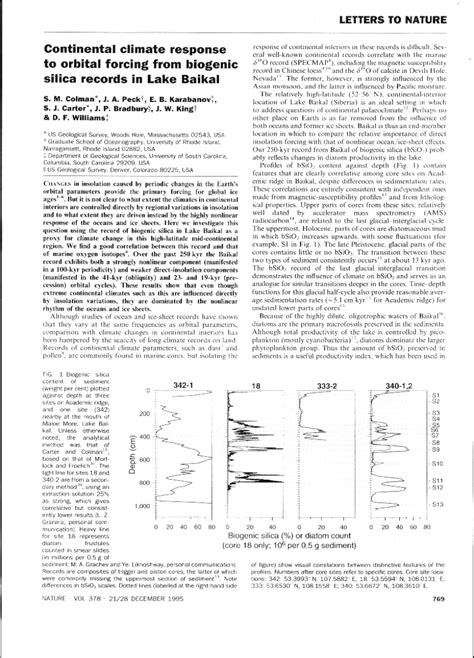 Pdf Continental Climate Response To Orbital Forcing From Biogenic Silica Records In Lake Baikal