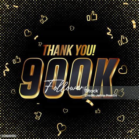 900k 팔로워3d 골드와 블랙 글꼴과 색종이 감사합니다 소셜 미디어 900000 또는 900만 명의 팔로워 블로거 감사 구독자